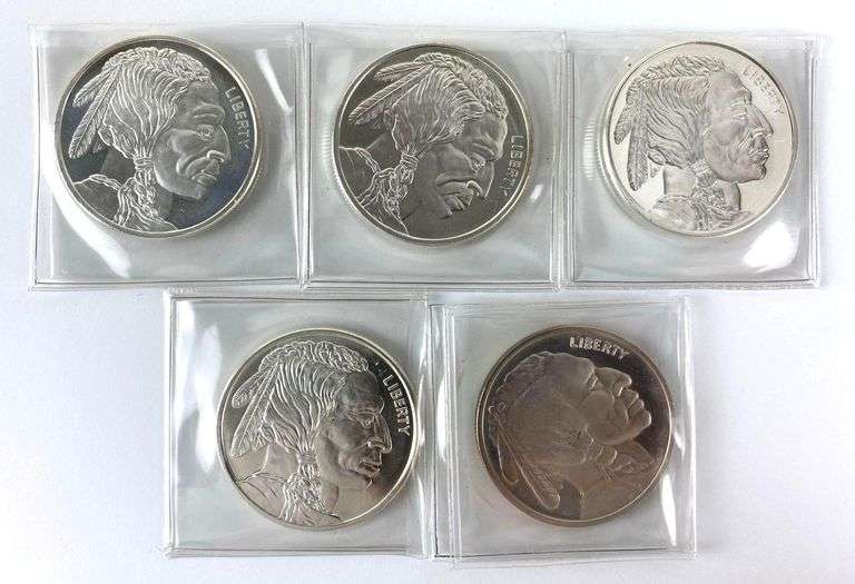 Group of 5 Buffalo Design 1 oz .999 Fine Silver Rounds - Matthew ...