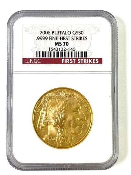 NGC Graded 2006 $50 US 1 oz .9999 Fine Gold Buffalo Gold Coin MS70 FS - Matthew Bullock Auctioneers