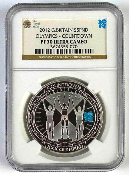 NGC graded 2012 Great Britain £5 Olympics-Countdown Silver Coin PF70 ...