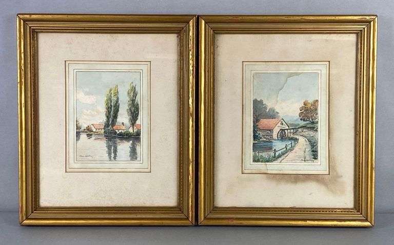 Group of 2 Charles Whitney Landscape Watercolor Paintings on Paper ...