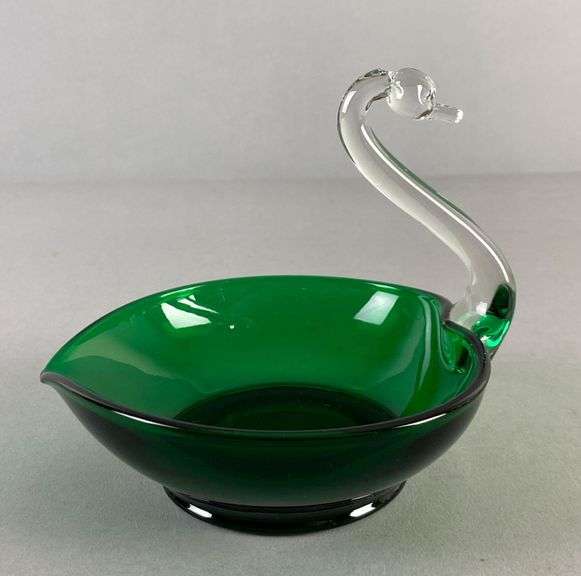 Duncan Miller Emerald Swan Art Glass Candy Dish - Matthew Bullock ...