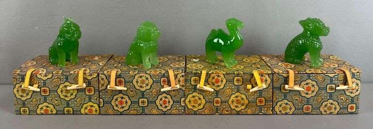 Group of 4 Chinese Green Glass Animal Figurines - Matthew Bullock ...