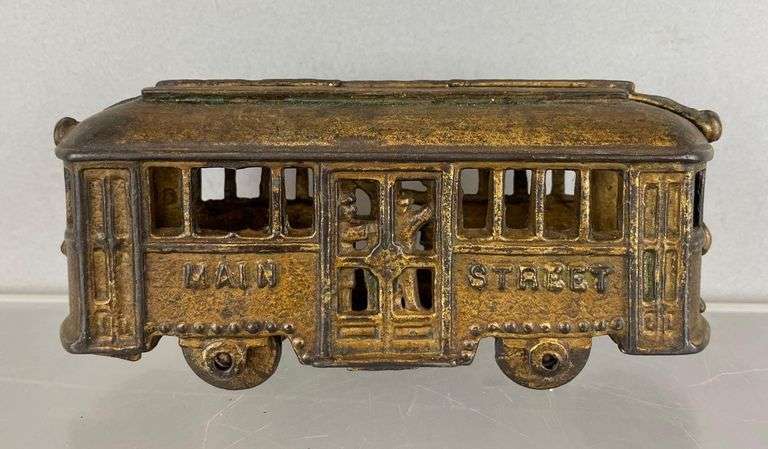 Antique Main Street Trolley Cast Iron Bank - Matthew Bullock Auctioneers