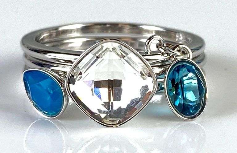 Swarovski Crystal Light Blue and Clear Three-Layered Stack Ring ...