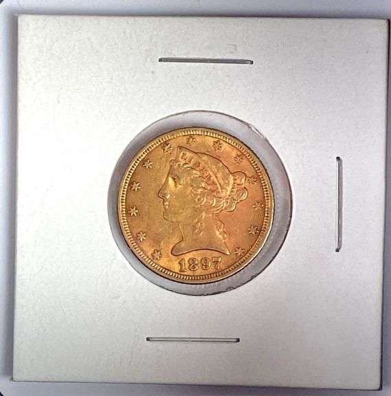 1897 US $5 Liberty Head Gold Coin - Matthew Bullock Auctioneers