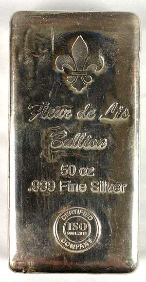 Fleur de Lis 50 oz .999 Fine Silver Ingot/ Bar - Matthew Bullock ...