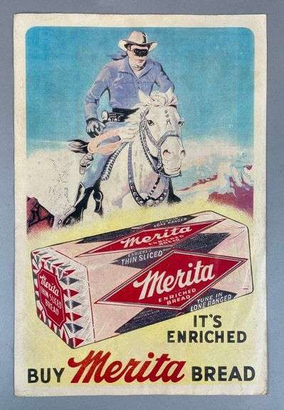 Vintage Merita Bread Lone Ranger Paper Advertising Sign - Matthew ...
