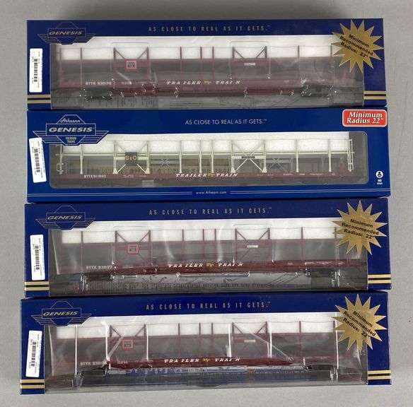 Group of 4 Genesis HO Scale Flat Train Cars - Matthew Bullock Auctioneers