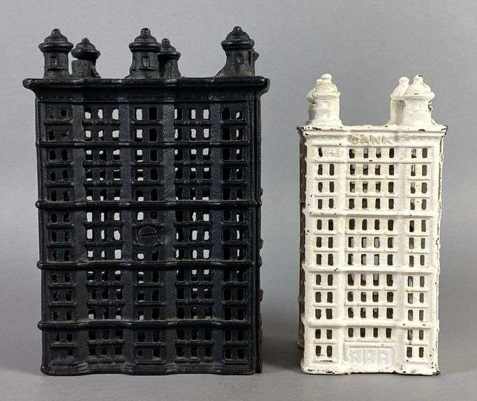 Group of 2 Cast Iron High Rise Building Coin Banks - Matthew Bullock ...