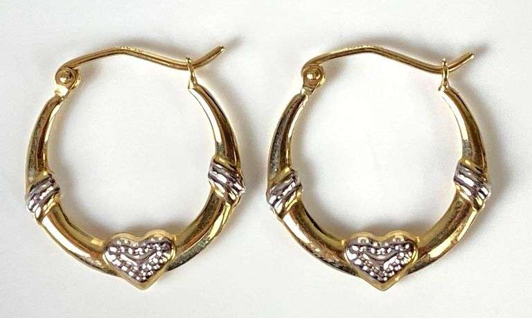 Pair of 10K Gold And White Gold Heart Hoop Earrings - Matthew Bullock ...