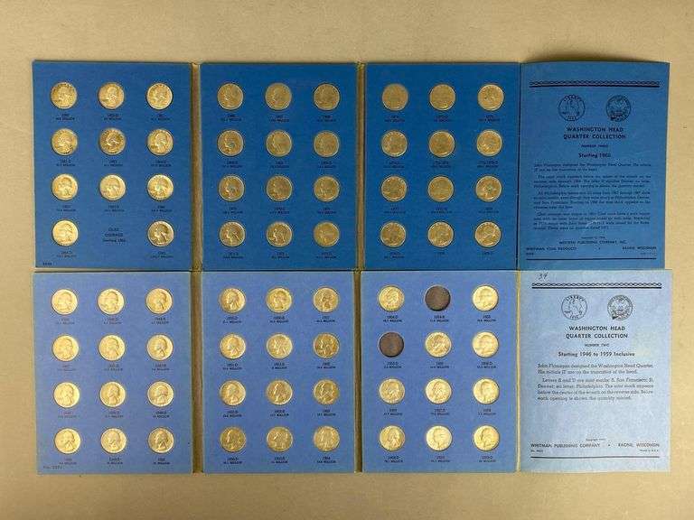 Group of 70 US Mint Washington Quarters in Whitman Folders - 44 Silver ...