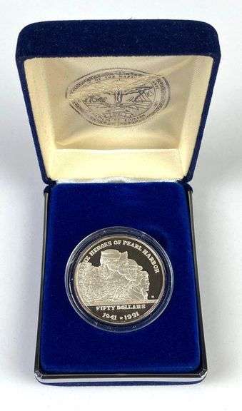 1991 US $50 Heroes of Pearl Harbor 1oz Silver Proof Commemorative Coin ...