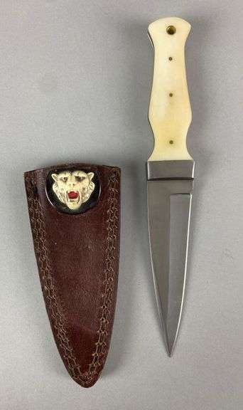Bone Handle Boot Knife with Handmade Sheath - Matthew Bullock Auctioneers