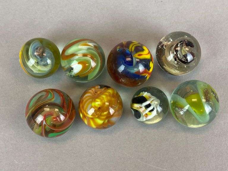 Group of 8 Contemporary Art Glass Marbles - Matthew Bullock Auctioneers