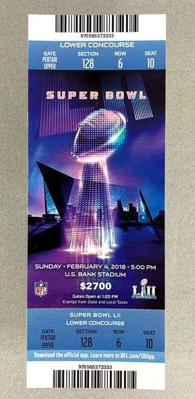 2018 Super Bowl 52 LII Full Ticket Eagle vs Patriots - Matthew Bullock ...