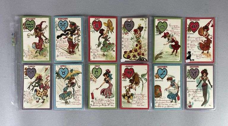 Postcards - 12 Tuck Series 128 Zodiac Dwig - Matthew Bullock Auctioneers