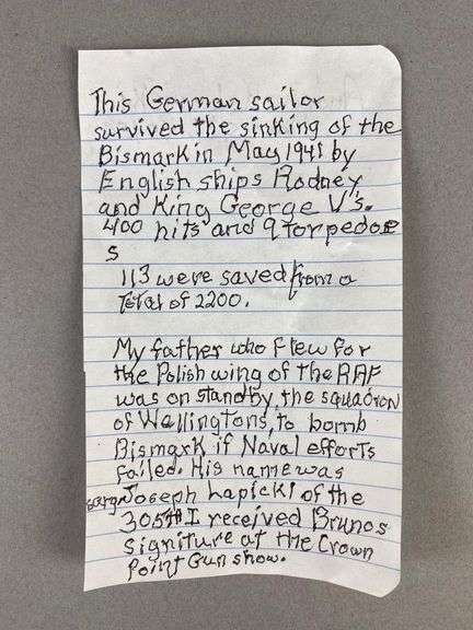 WW2 German Battleship Bismarck Bruno Rzonca Signature with Replica High ...