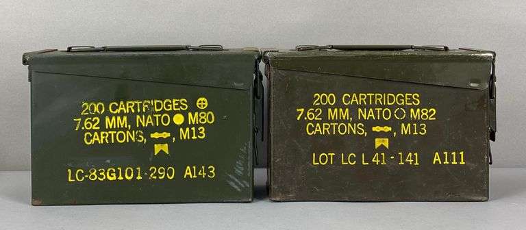 Group of 2 US 7.62mm M80 200 Cartridge Metal Ammo Boxes - Matthew ...