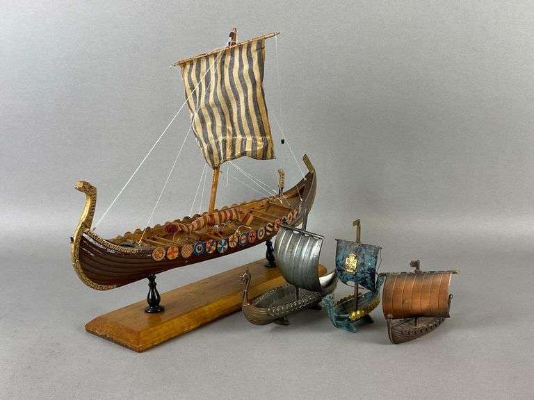 Group of 4 Viking Ship Models and Figures - Matthew Bullock Auctioneers