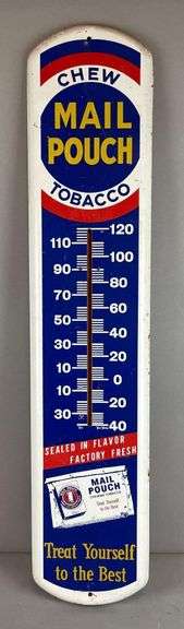 Vintage Mail Pouch Chewing Tobacco Metal Advertising Thermometer ...