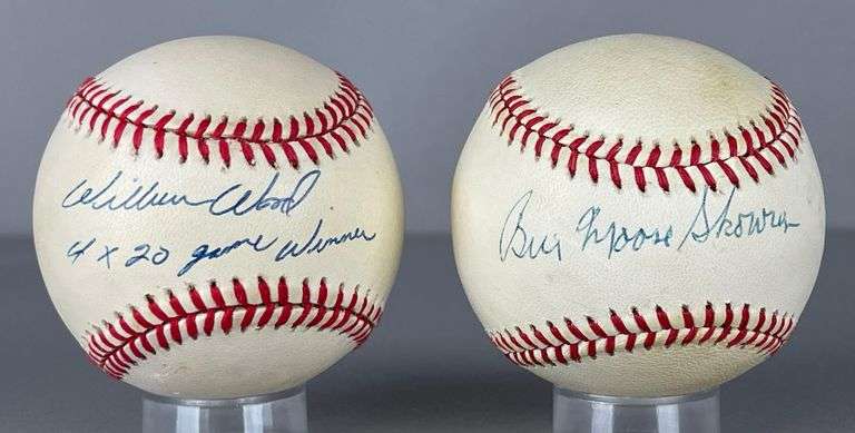 2 - Bill Skowron and Wilbur Wood Signed Official MLB AL Rawlings ...