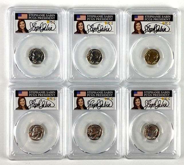 Group of 6 PCGS Signed Graded Roosevelt Dimes - Matthew Bullock Auctioneers