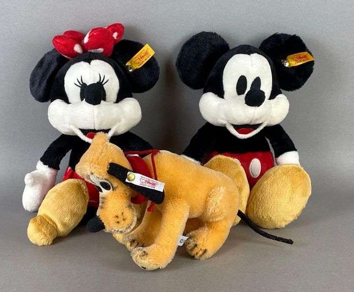 Group of 3 Steiff Disney Mickey, Minnie, and Pluto Plushes - Matthew ...