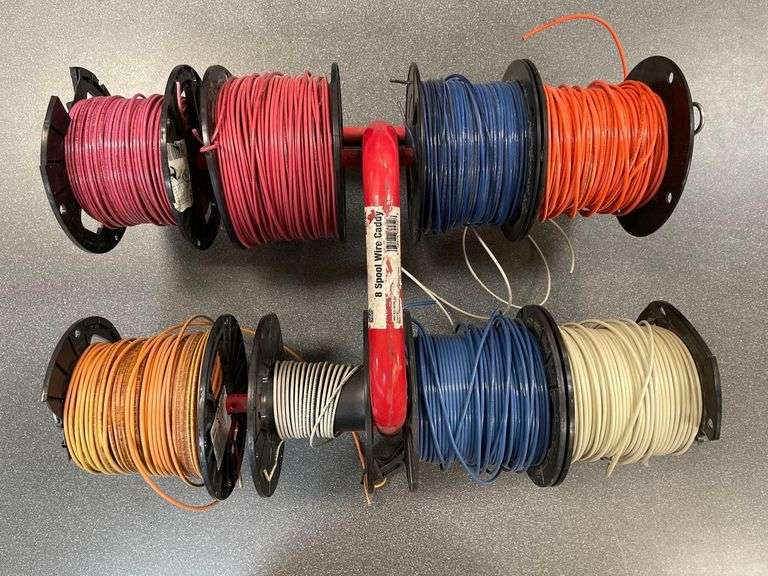Group of Electrical Wire Spools with Caddy - Matthew Bullock Auctioneers