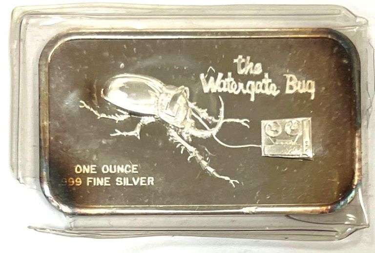 RARE Vintage Richard Nixon Watergate Bug 1 oz .999 Fine Silver Art Bar ...