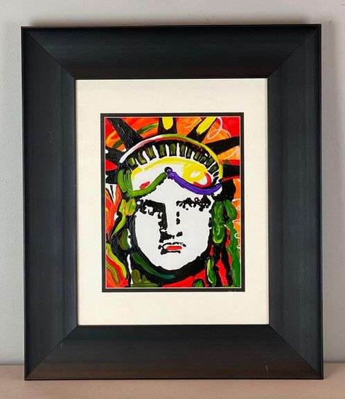 Peter Max Lady Liberty Oil on Board Painting - Matthew Bullock Auctioneers