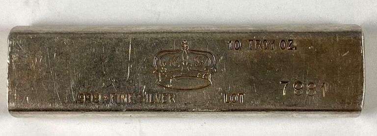 Crown Mint 10 oz .999 Fine Silver Ingot/ Bar - Matthew Bullock Auctioneers
