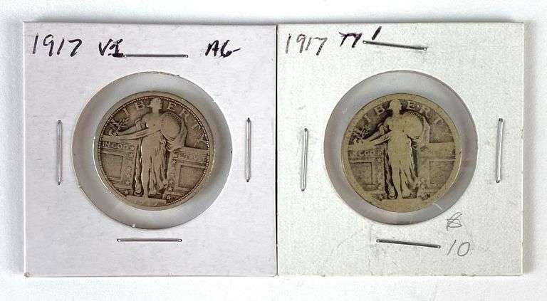 Group of 2 US 1917 Type 1 Standing Liberty Silver Quarters - Matthew ...