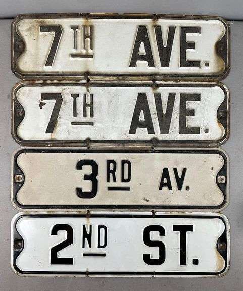 Group of 4 Vintage Embossed Metal Street Signs - Matthew Bullock ...