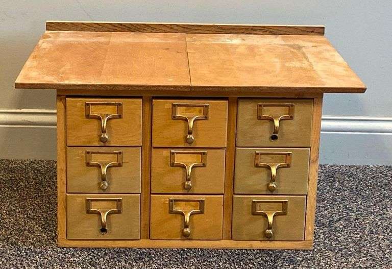Antique Wood Library 9 Drawer Cabinet Desk - Matthew Bullock Auctioneers