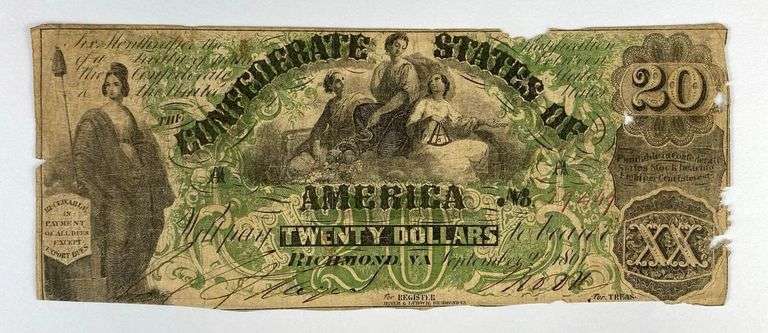 1861 Confederate States of America Richmond $20 Banknote - Matthew ...