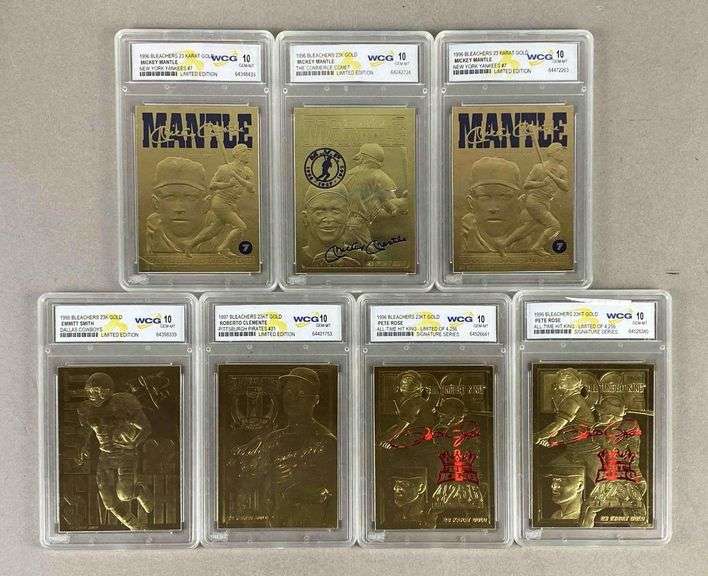 Group of 7 WCG Graded Bleachers 23K Gold-Plated Baseball and Football ...