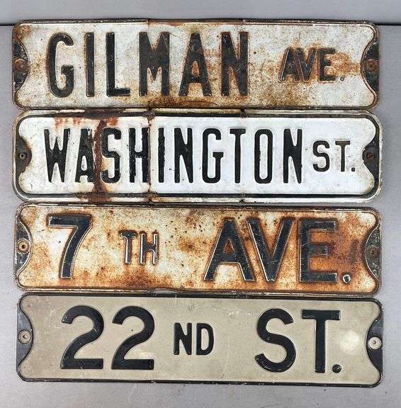 Group of 4 Vintage Embossed Metal Street Signs - Matthew Bullock ...