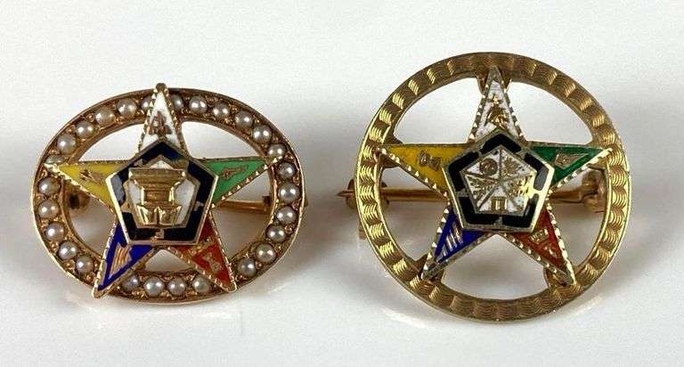 Group of 2 14K Gold Masonic Order of the Eastern Star Pins - Matthew ...