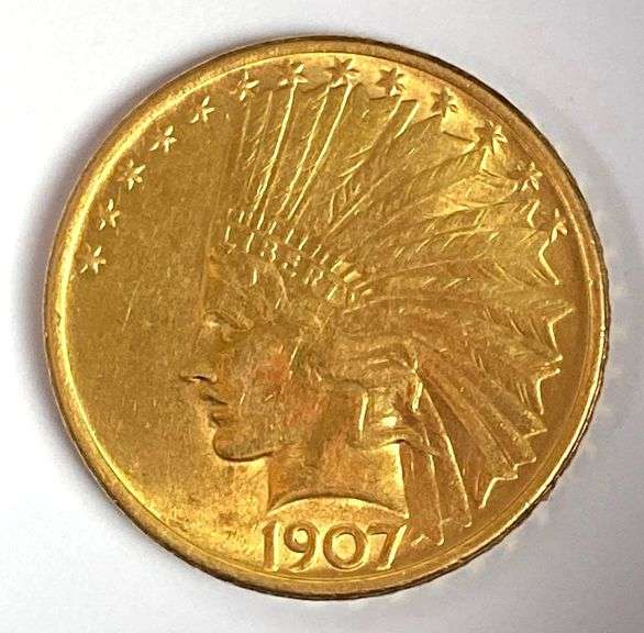 1907 US $10 Indian Head Gold Coin - Matthew Bullock Auctioneers