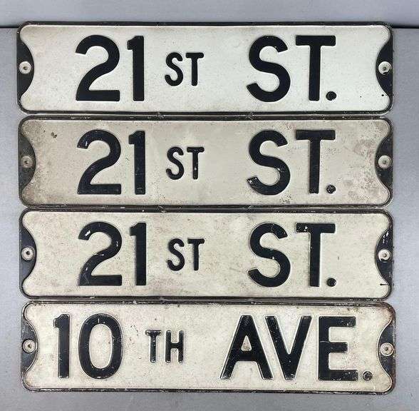 Group of 4 Vintage Embossed Metal Street Signs - Matthew Bullock ...