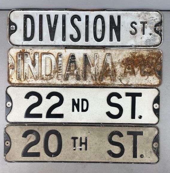 Group of 4 Vintage Embossed Metal Street Signs - Matthew Bullock ...