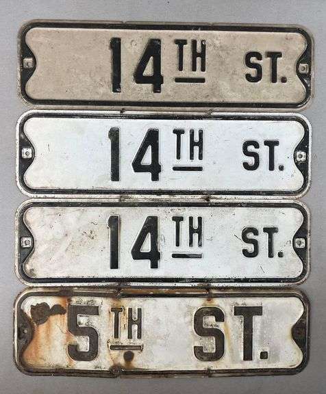 Group of 4 Vintage Embossed Metal Street Signs - Matthew Bullock ...