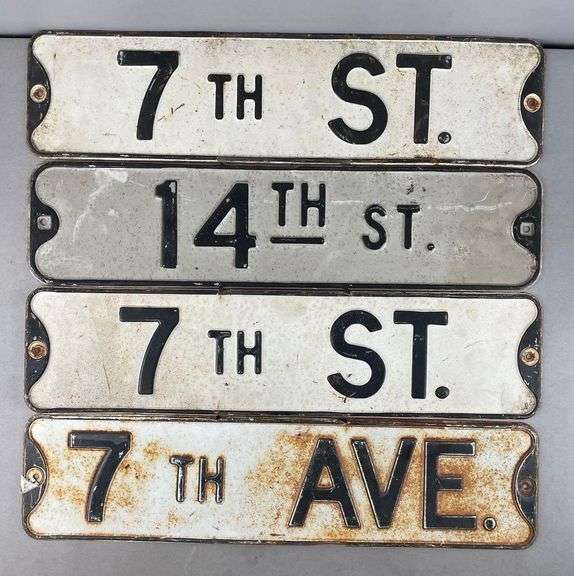 Group of 4 Vintage Embossed Metal Street Signs - Matthew Bullock ...