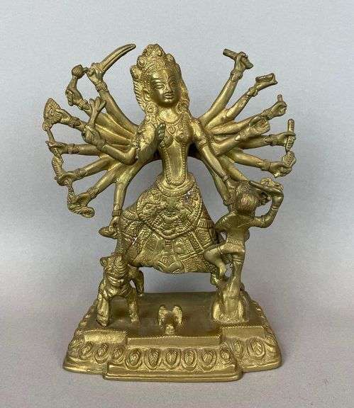 Durga Slaying Mahisha Hindu Brass Statue - Matthew Bullock Auctioneers