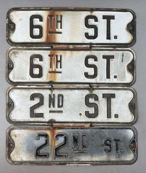 Group of 4 Vintage Embossed Metal Street Signs - Matthew Bullock ...
