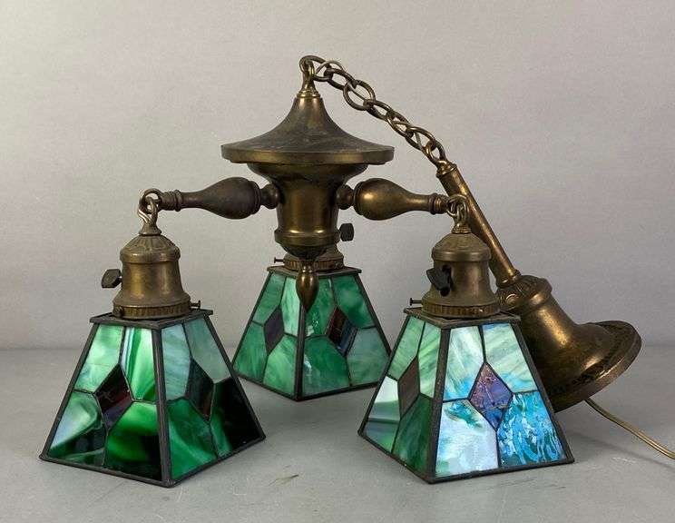 Antique Brass Slag Glass Hanging Ceiling Light Fixture - Matthew ...