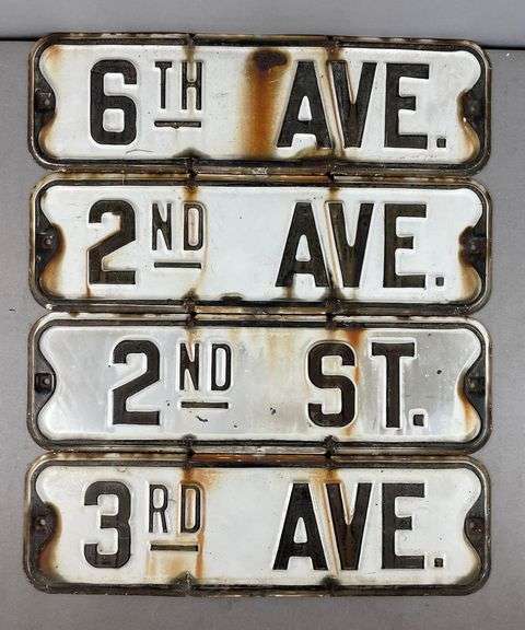 Group of 4 Vintage Embossed Metal Street Signs - Matthew Bullock ...
