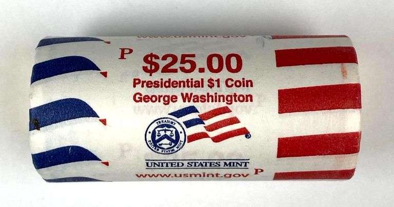 US Mint $25 George Washington Presidential $1 P Coin Roll - Matthew ...