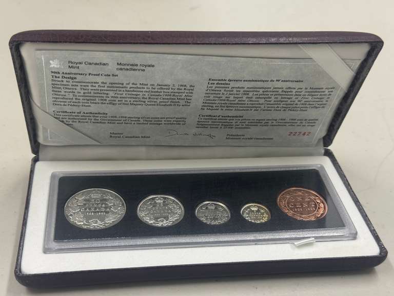 Cdn 90th Anniversary 1908-1998 Proof Silver Coins - McBids Auctioneers ...