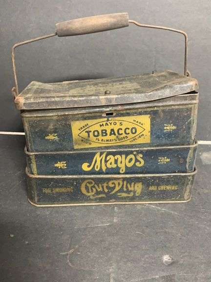 Super unusual !! Mayo Tobacco cut plug collapsible tin with handle ...